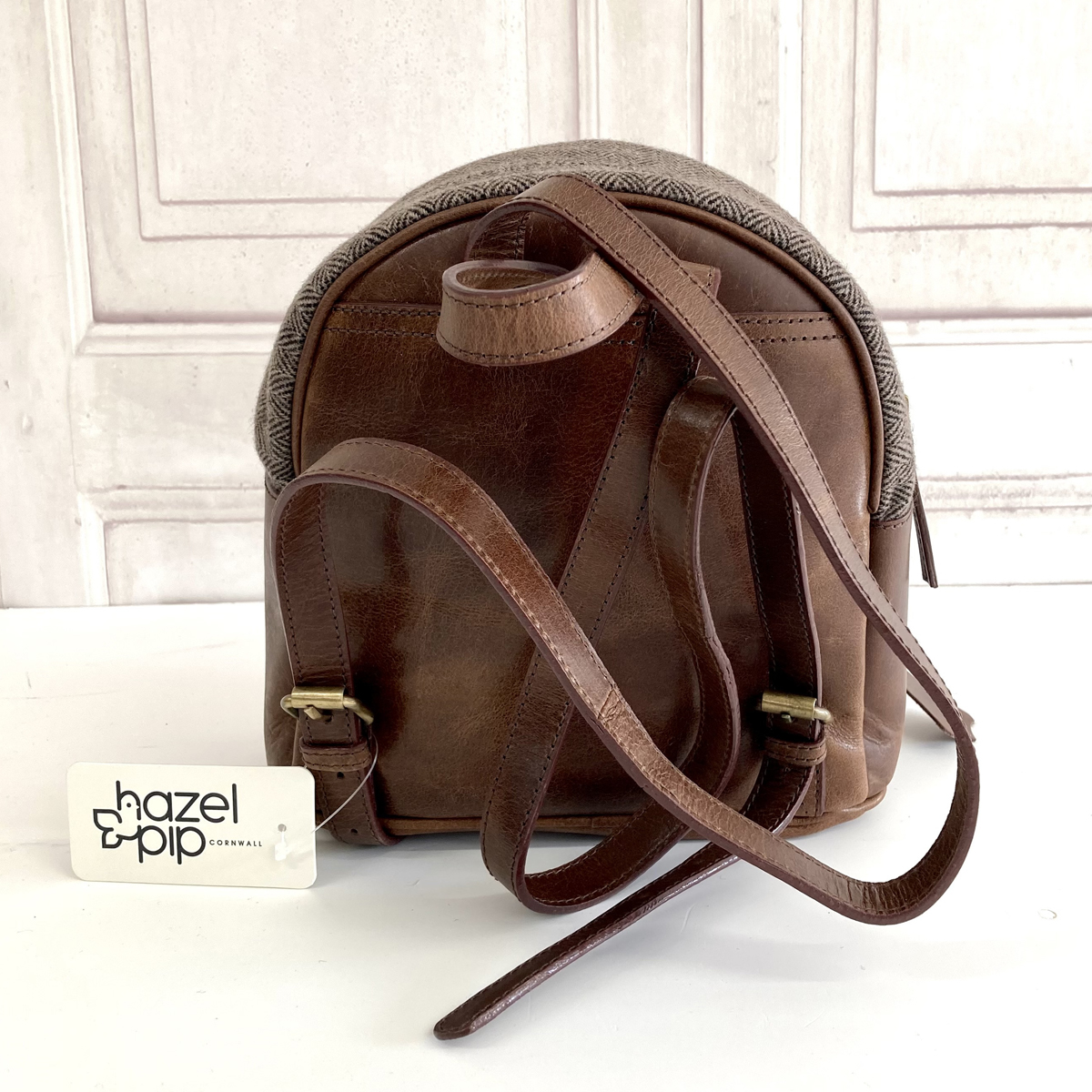 Herringbone Brown Small Backpack | Buy Bags
