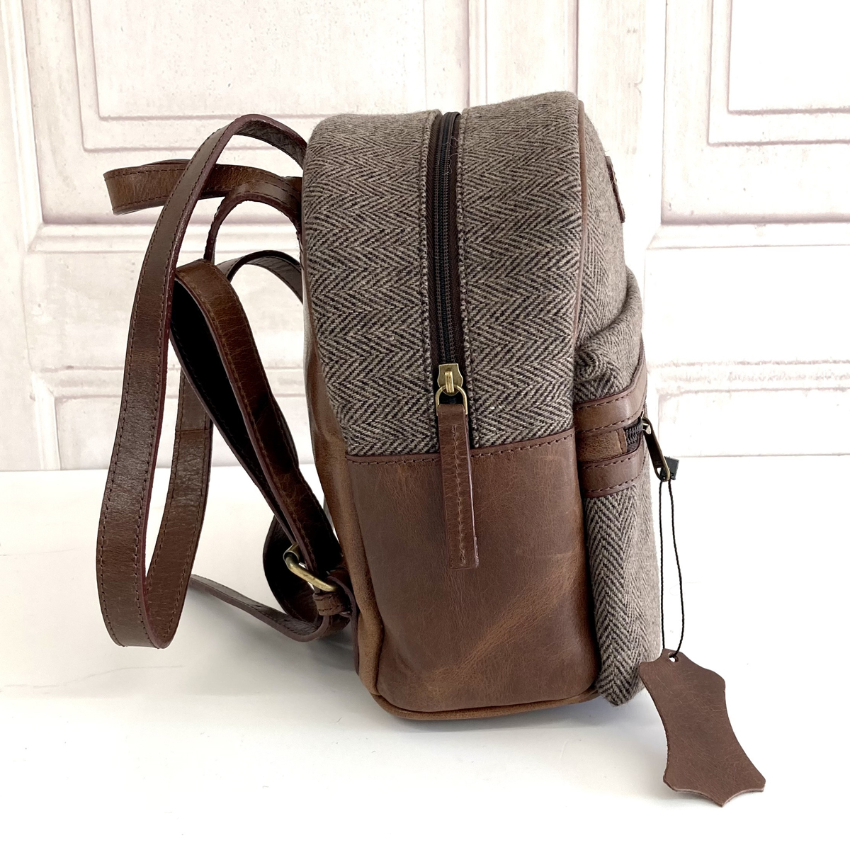 Herringbone Brown Small Backpack | Buy Bags